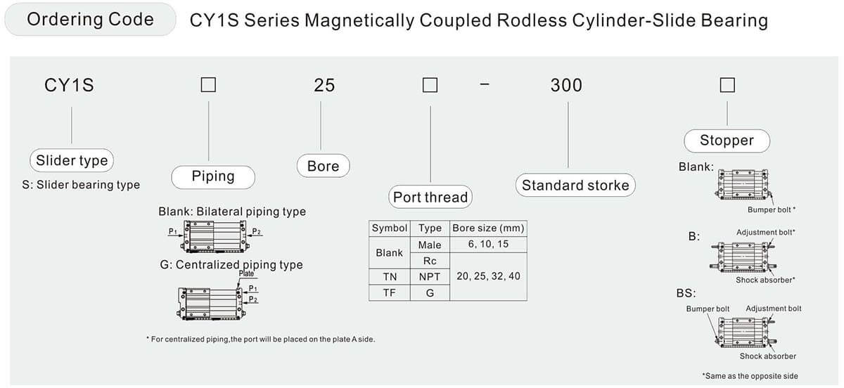 CY1S Series Rodless Cylinder Magnetically Coupled, Slide Bearing - Buy ...