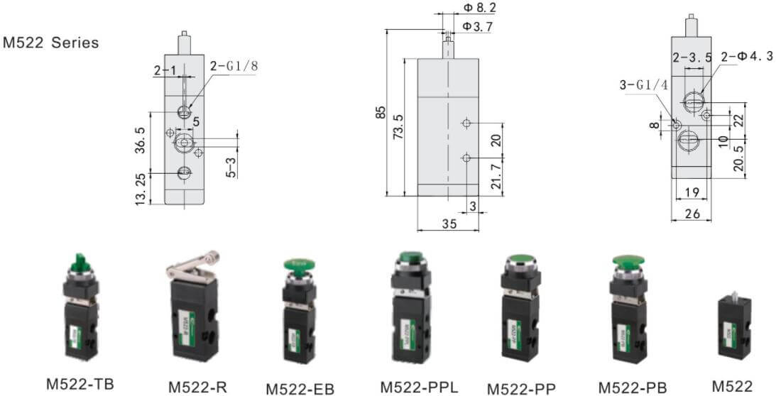 M322 Series Mechanical Valve, 2 Position 3 Port, Selector Button - Buy pneumatic mechanical ...