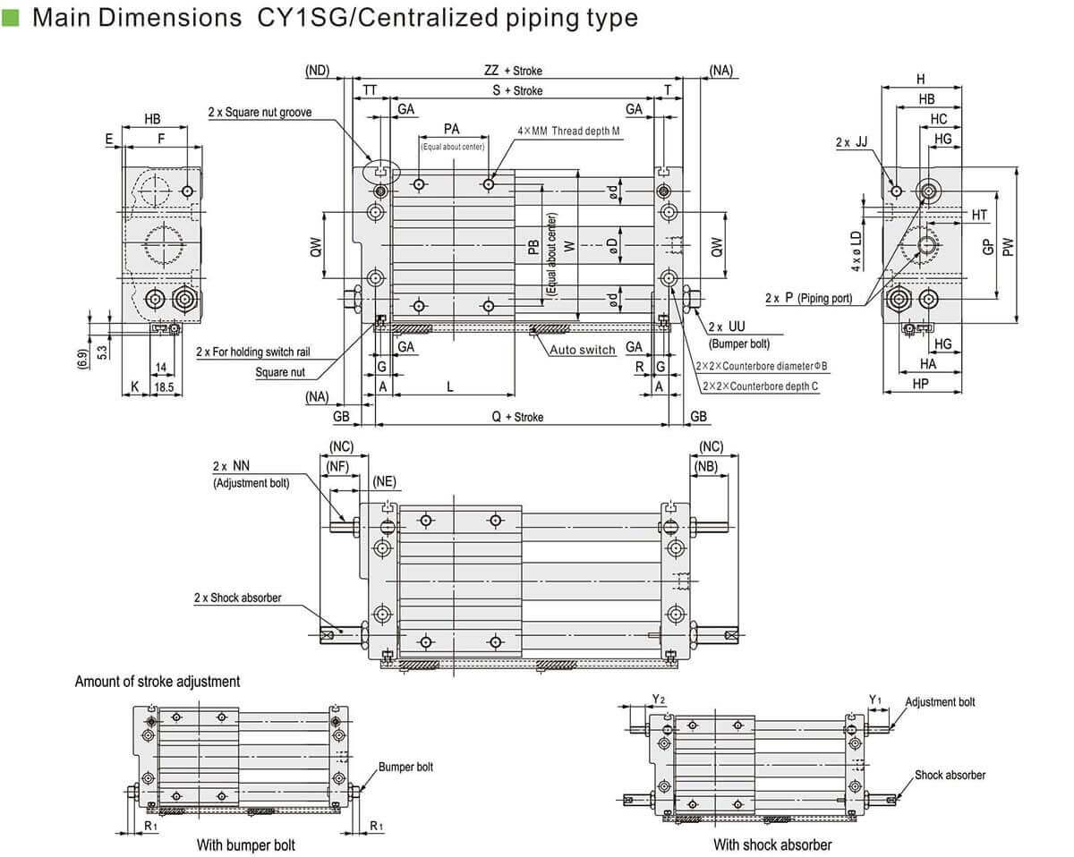 CY1S Series Rodless Cylinder Magnetically Coupled, Slide Bearing - Buy ...