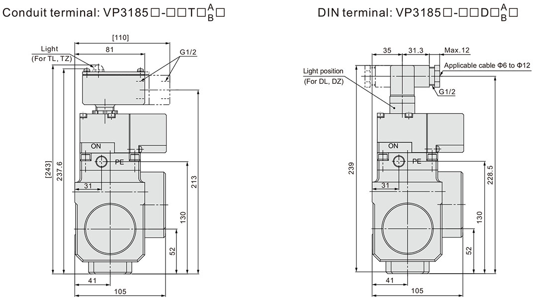 VP3145/3165/3185 Series Large Size 3 Port Solenoid Valve (Rubber Seal ...