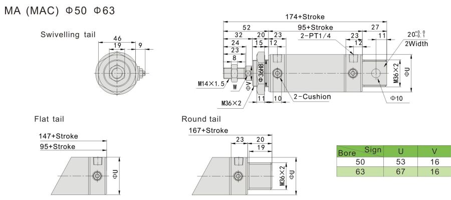 MA Series Stainless Steel Mini Cylinder, Flat-end Type, European ...