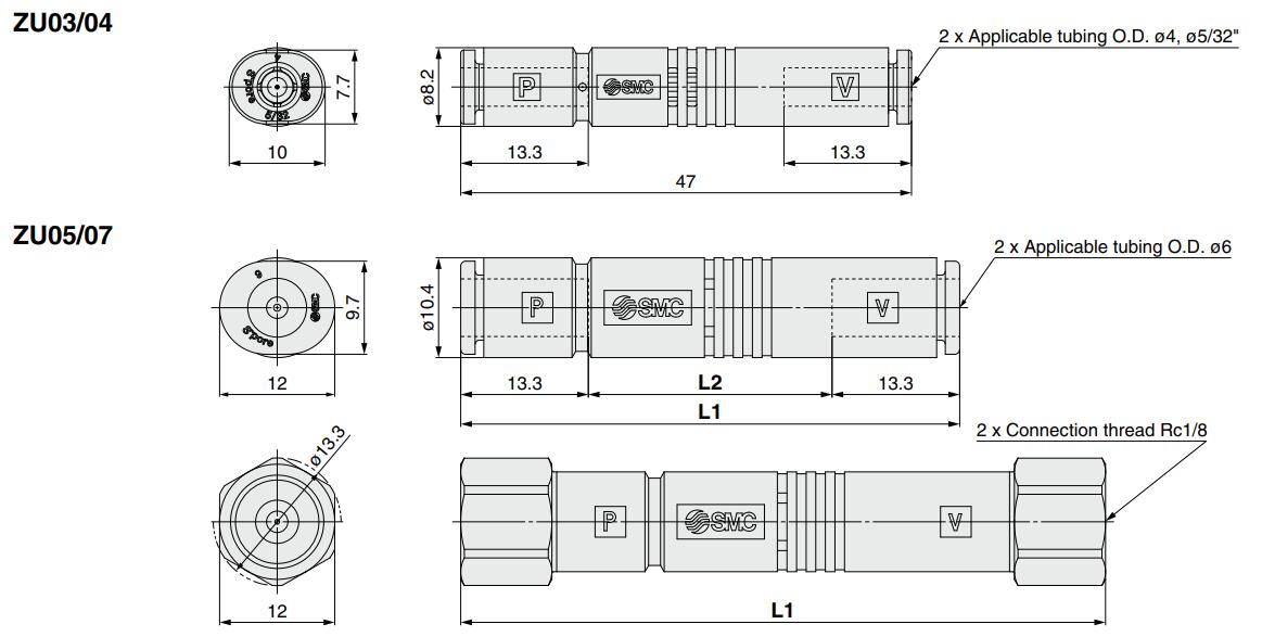 ZU Series Inline Vacuum Generator - Buy pneumatic vacuum ejector, smc ...